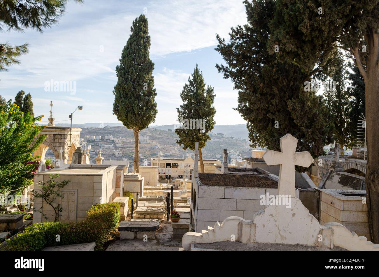 View of the graves in the cemetery in Bethlehem, Palestine. Israel ...