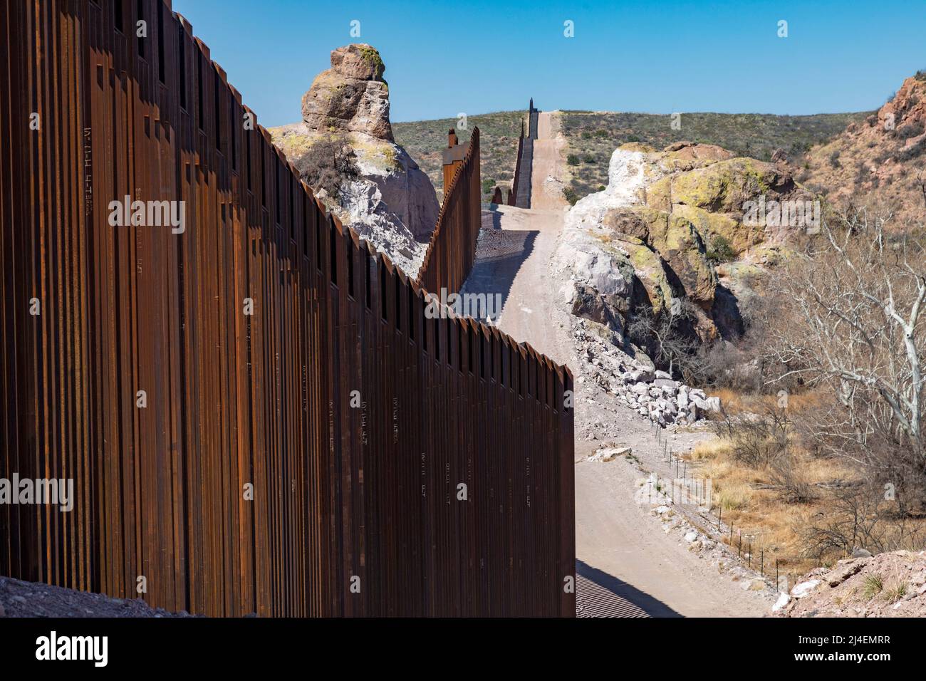 Douglas, Arizona - The U.S.-Mexico border fence in Guadalupe Canyon ...