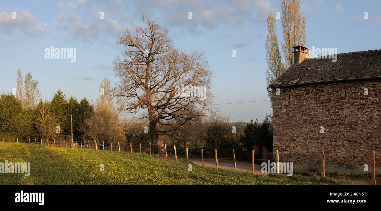 Country house in France field and trees Stock Photo - Alamy