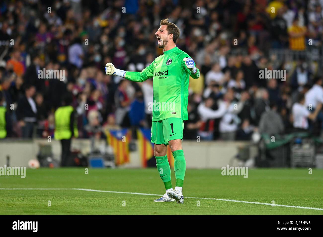 Kevin Trapp of Eintracht Frankfurt celebrate a goal during the UEFA ...