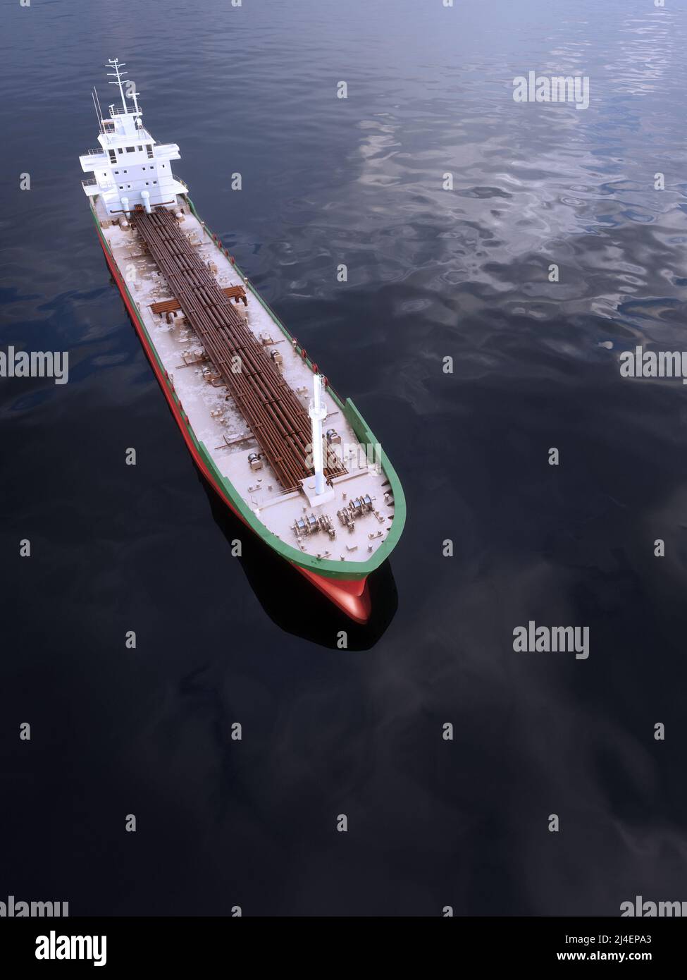 3d rendering of aerial view of oil tanker going through the sea Stock ...