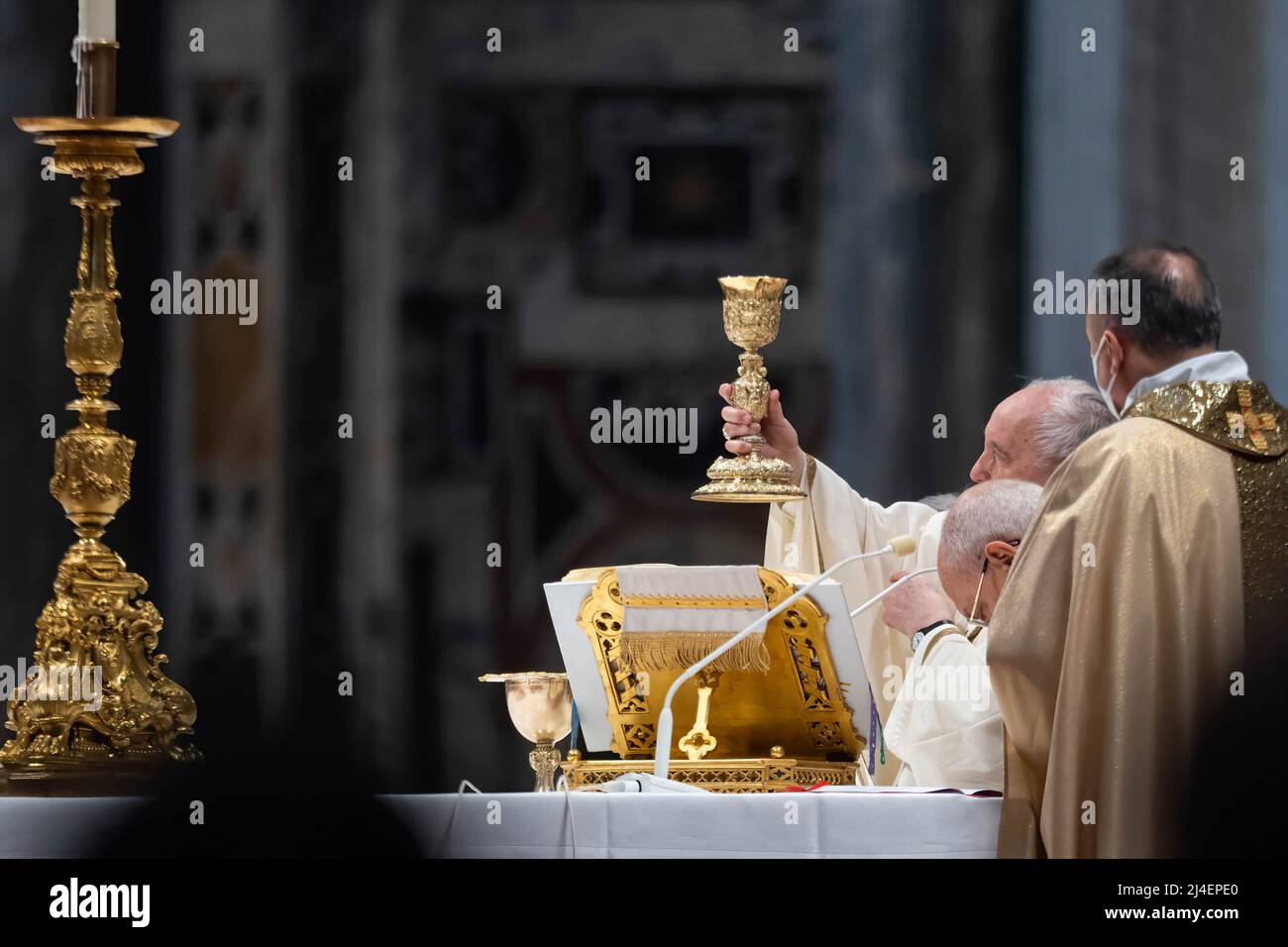 Pope Francis seen during the Consecration as part of Chrism Mass at St ...