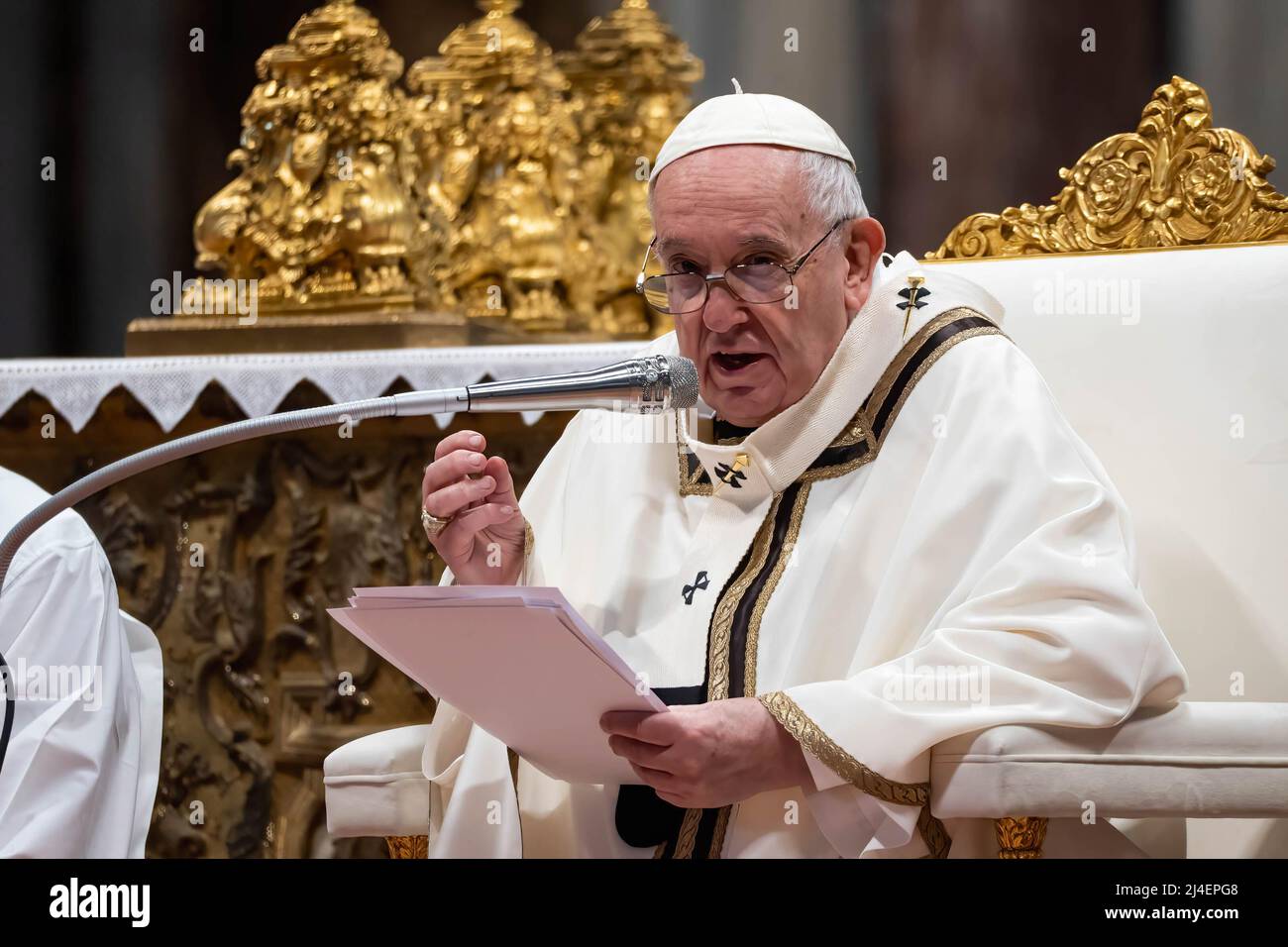 Pope Francis delivers his speech during the Chrism Mass at St. Peter's ...