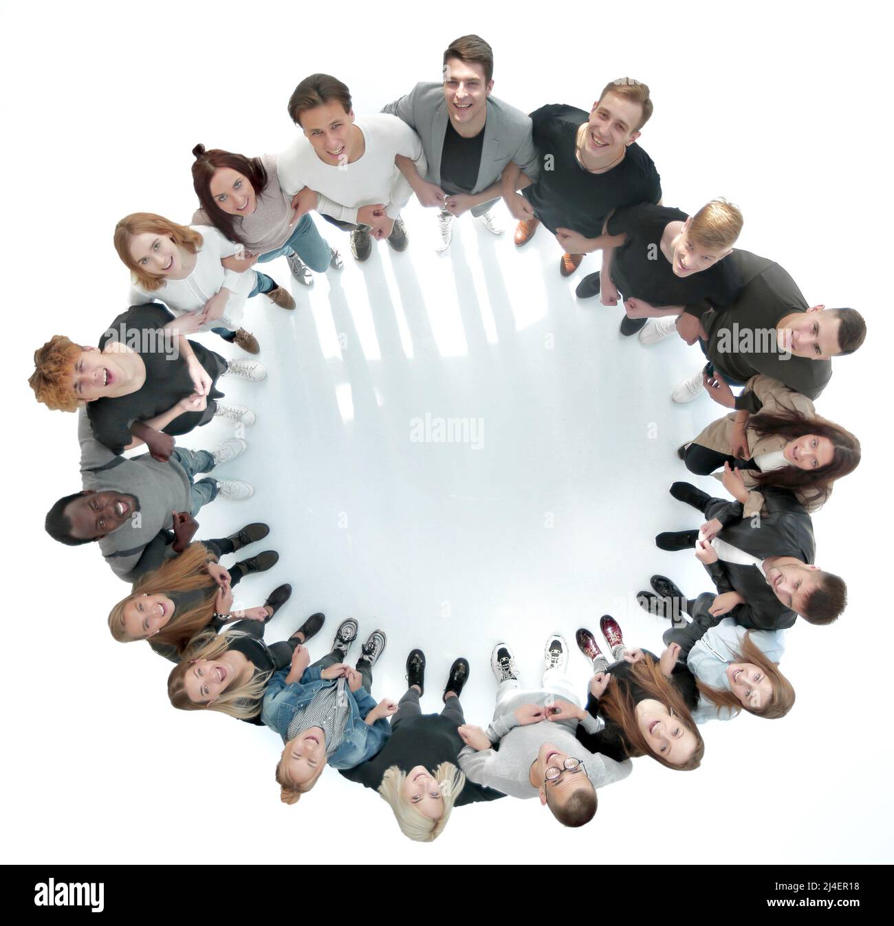 top view .a large group of diverse young people looking at the camera ...