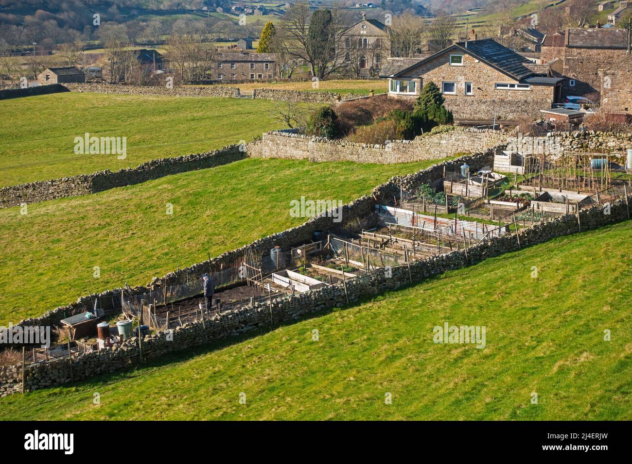 Allotments in the village of Gunnerside, Swaledale, Yorkshire Dales ...