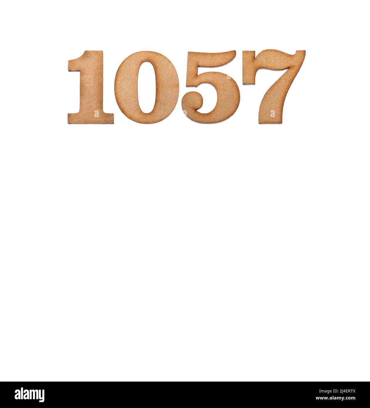 Number 1057 in wood, isolated on white background Stock Photo - Alamy