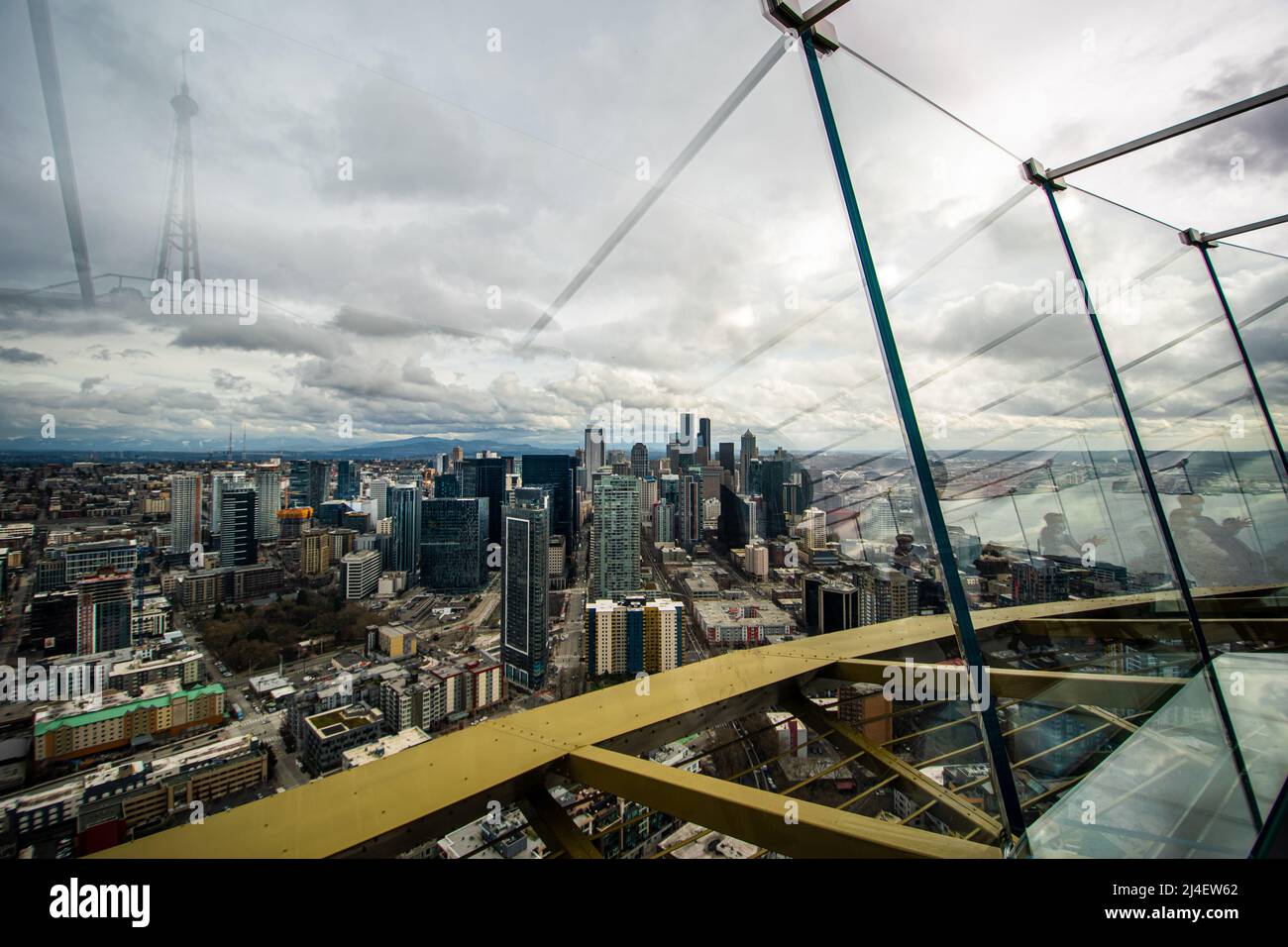 View of downtown Seattle from atop the iconic Space Needle Stock Photo ...