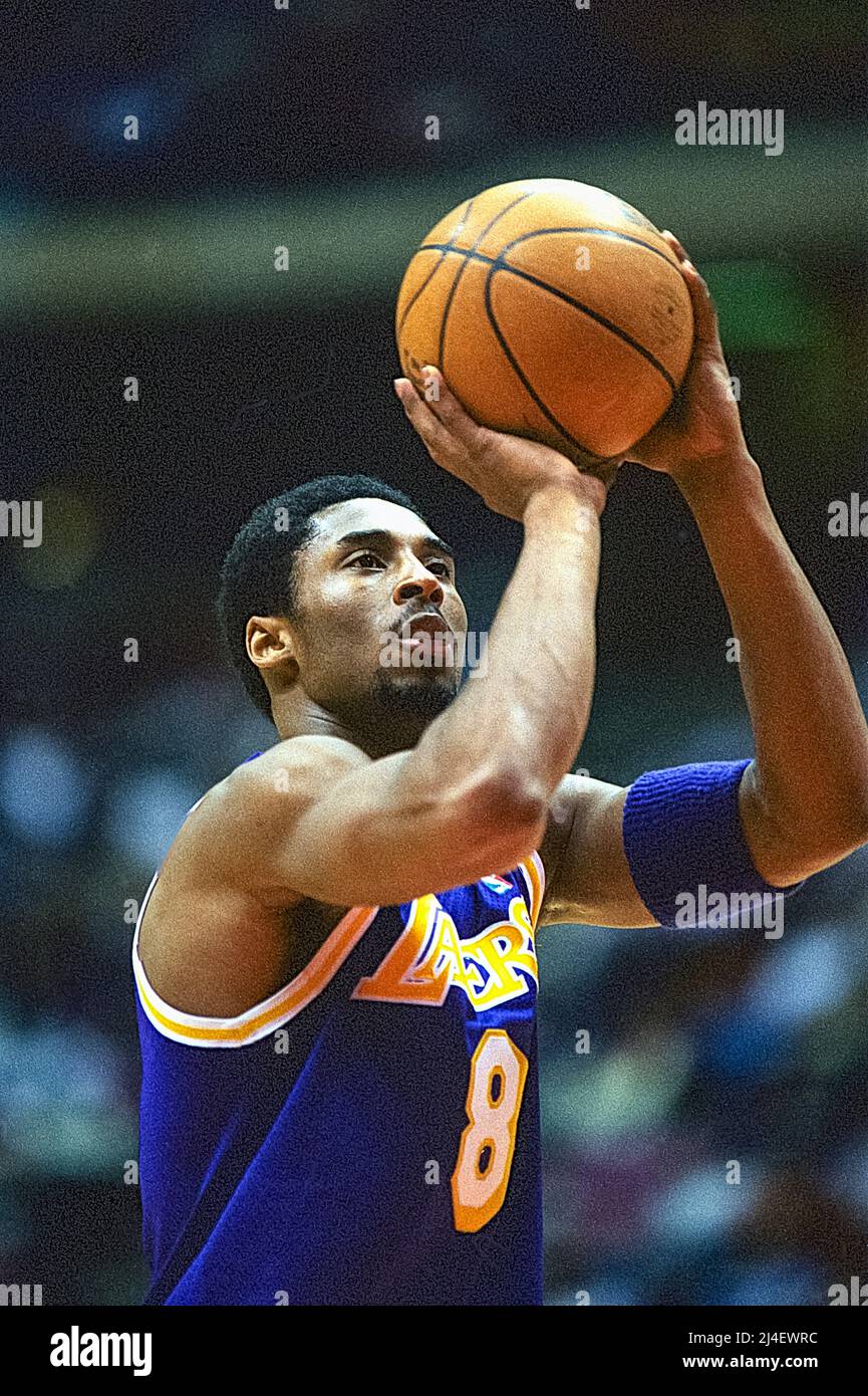Kobe Bryant competing for the Los Angeles Lakers during his rookie ...