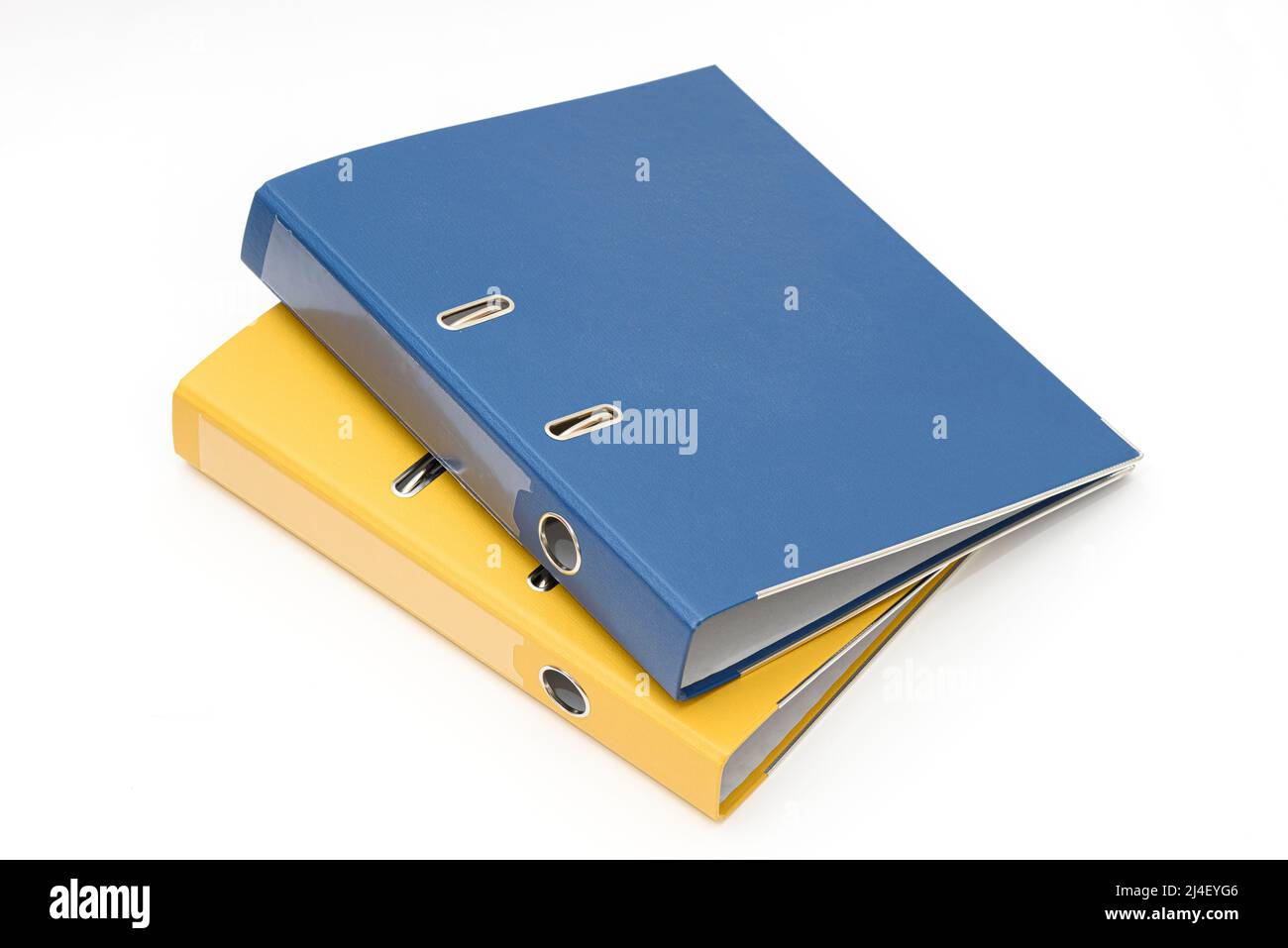 Yellow and blue office folder on white background Stock Photo - Alamy