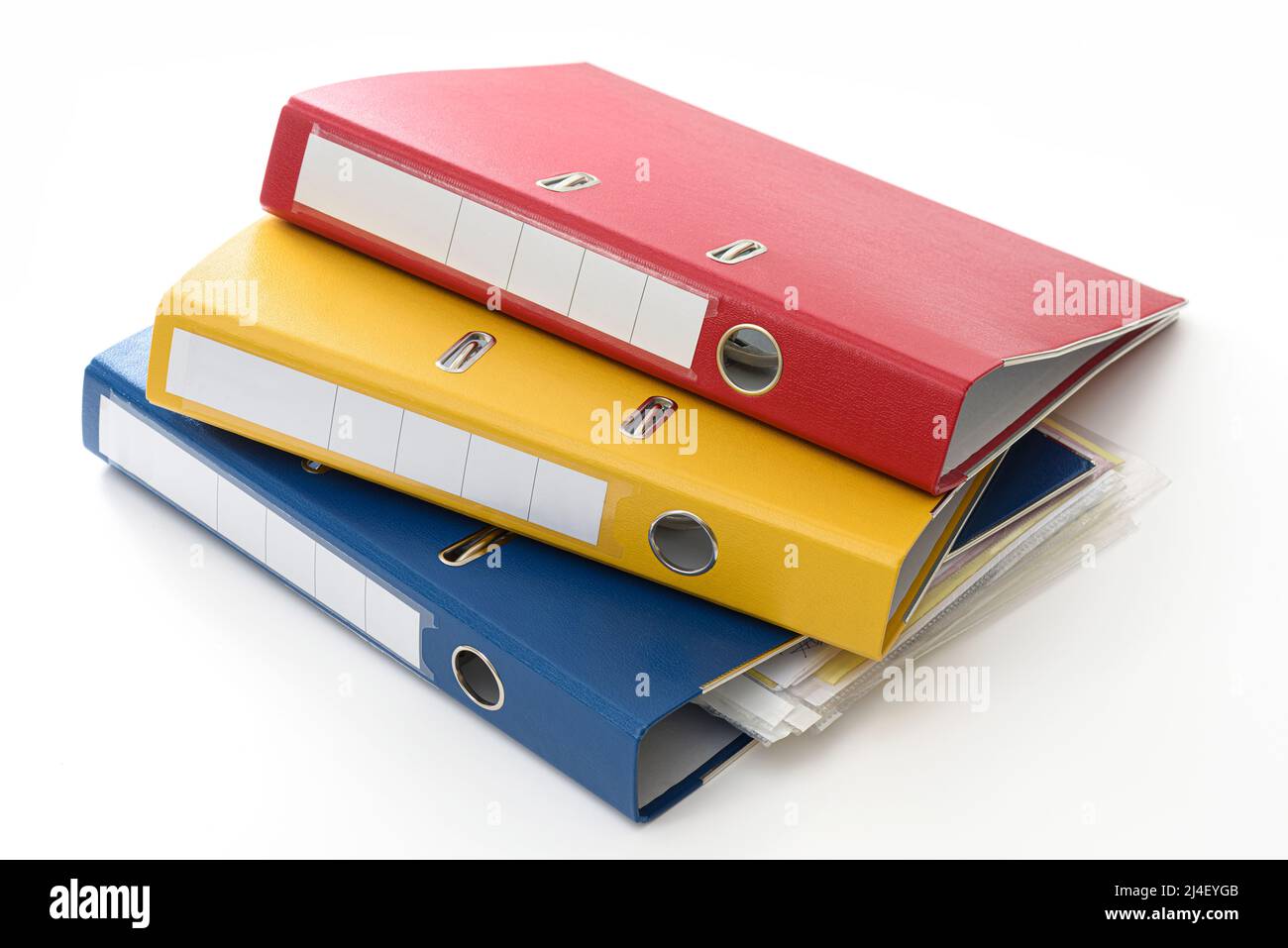 Yellow, red and blue empty office folder on white background Stock ...