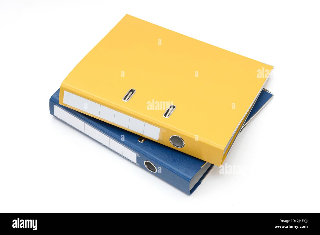 Yellow and blue office folder on white background Stock Photo - Alamy
