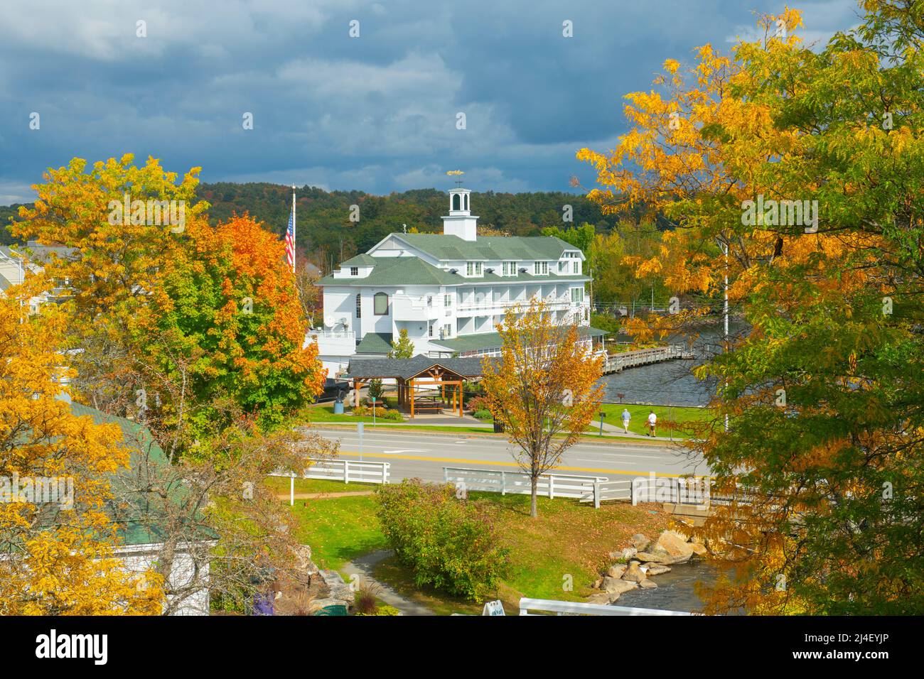Bay Point at Mill Falls by Lake Winnipesaukee in fall in historic town ...