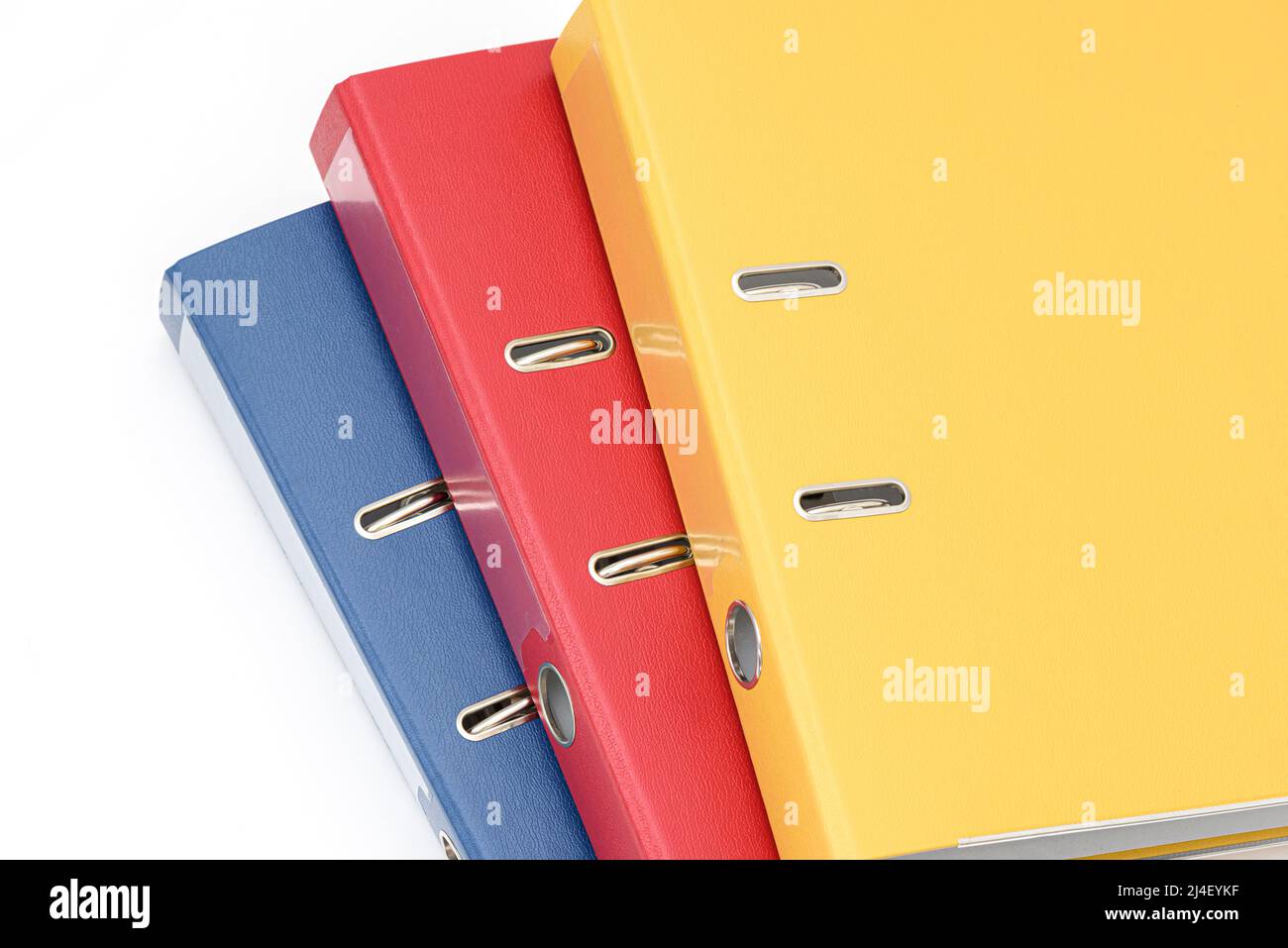 Yellow, red and blue empty office folder on white background Stock ...