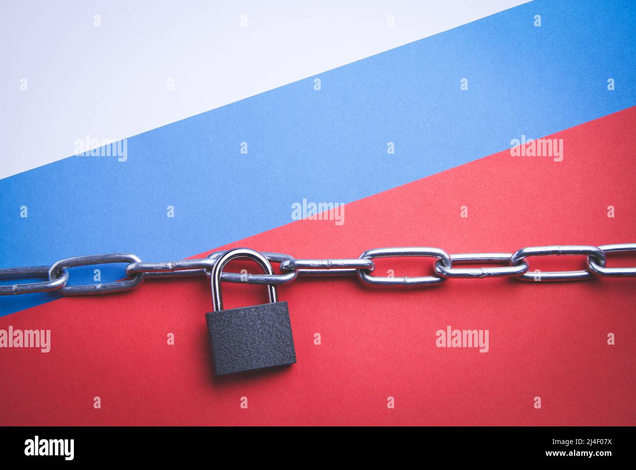 Flag of Russia and a chain with a lock. Country blocking. Prohibited ...