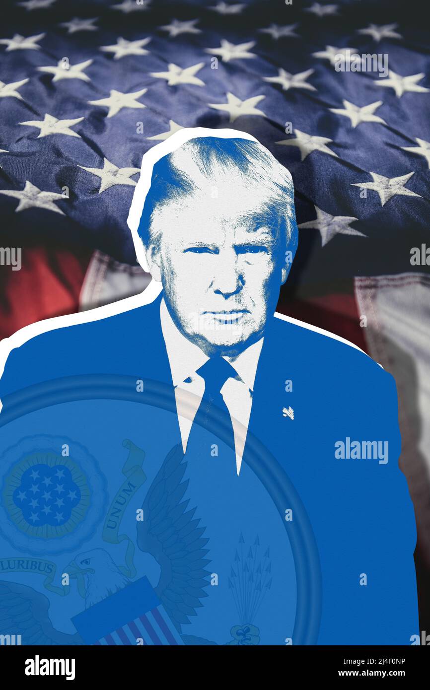 Donald Trump, US flag and national emblem Stock Photo - Alamy