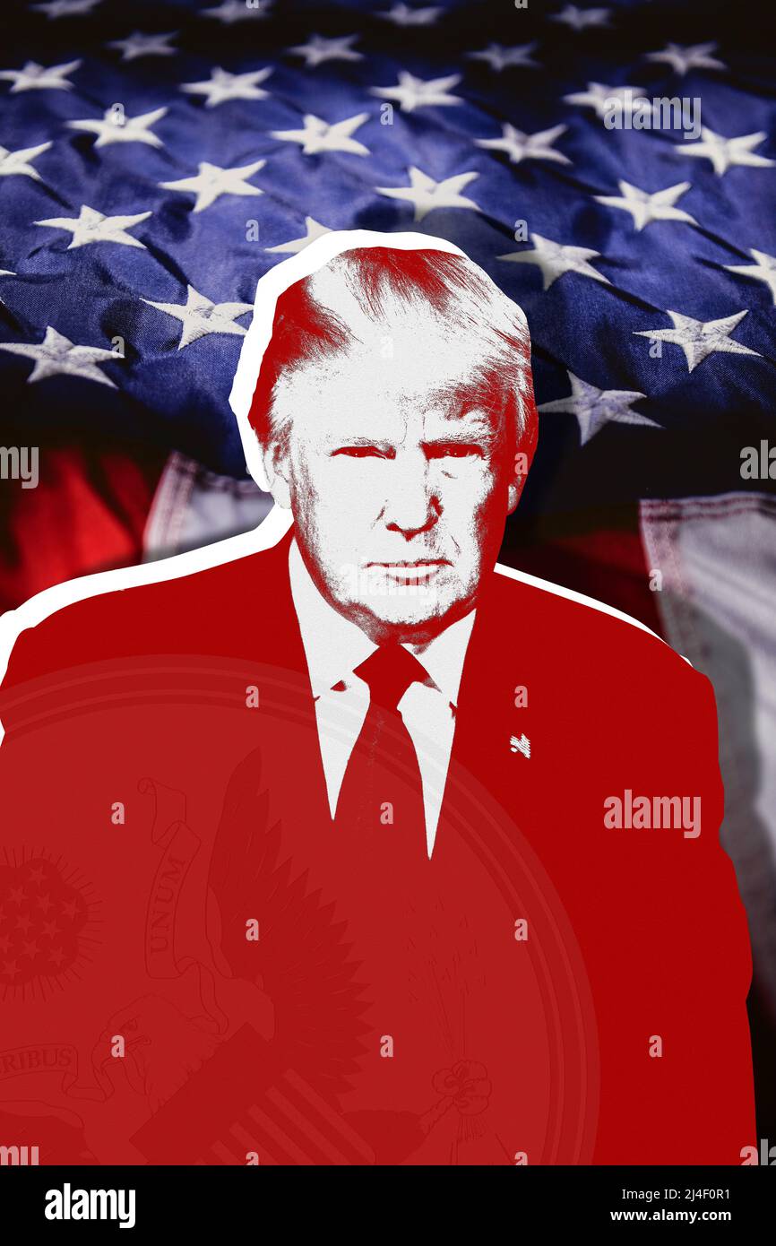 Donald Trump, US flag and national emblem Stock Photo - Alamy