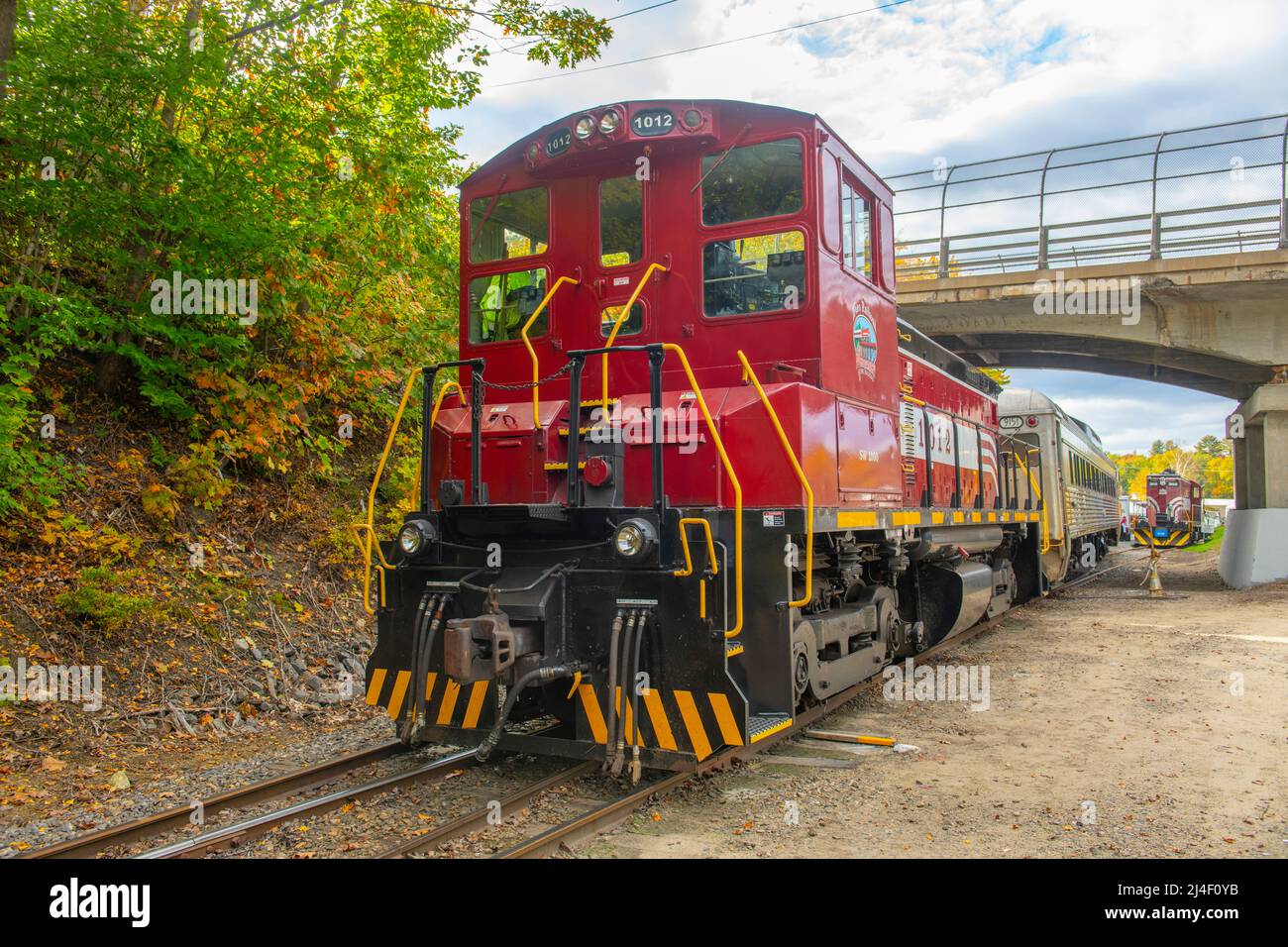 Winnipesaukee Scenic Railroad EMD SW1000 diesel locomotive #1012 in Meredith Station in historic ...
