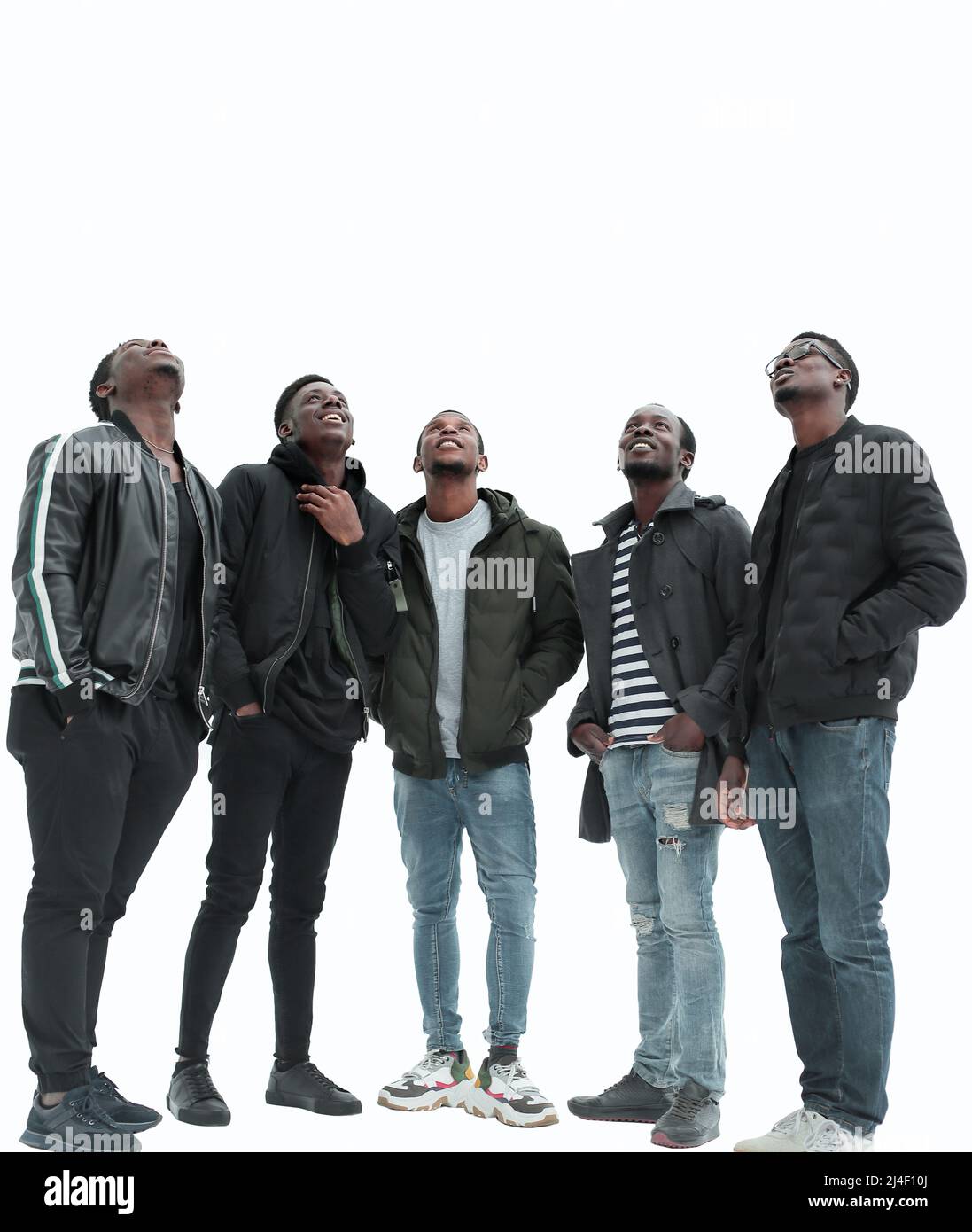 group of friendly guys standing together . isolated on white Stock ...