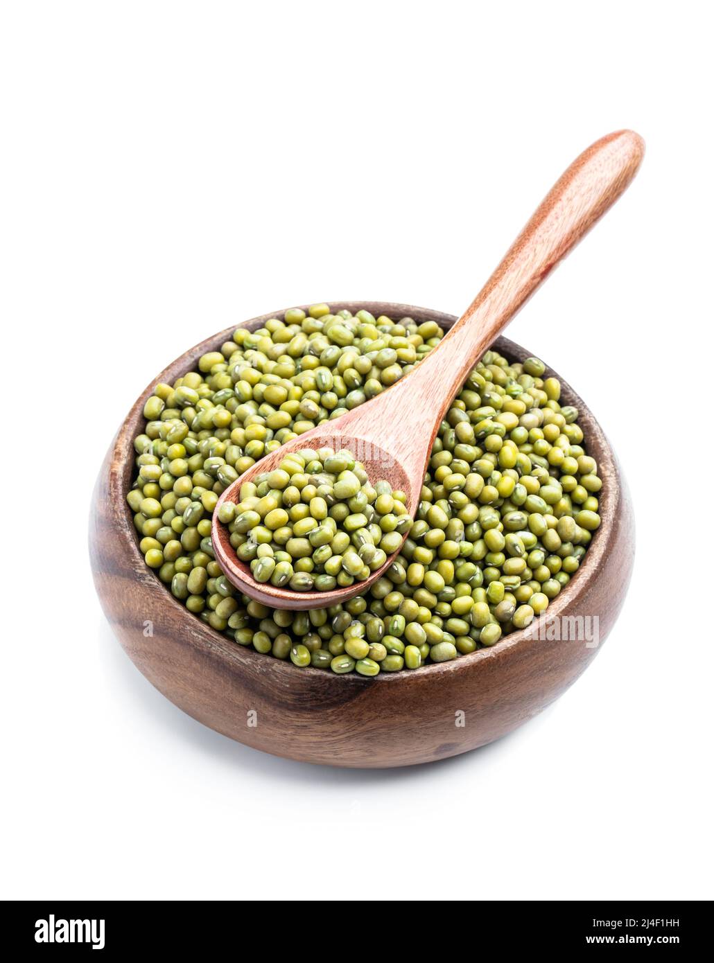 Raw green mung beans in wooden bowl isolated on white Stock Photo - Alamy