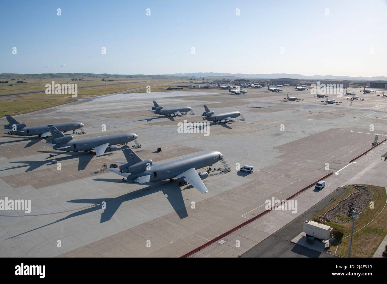 U.S. Air Force aircraft parked on the ramp at Travis Air Force Base ...