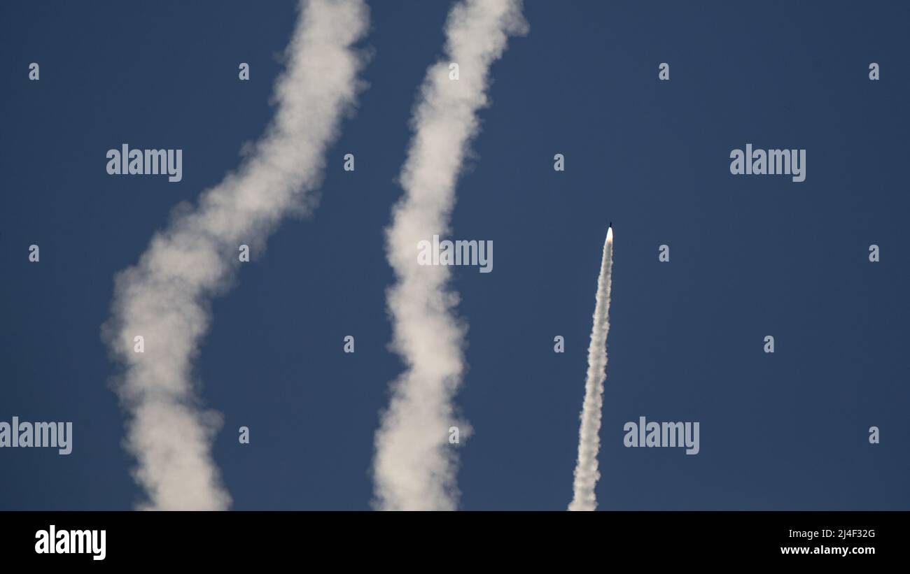 Rockets fired by a U.S. Marine Corps M142 High Mobility Artillery ...