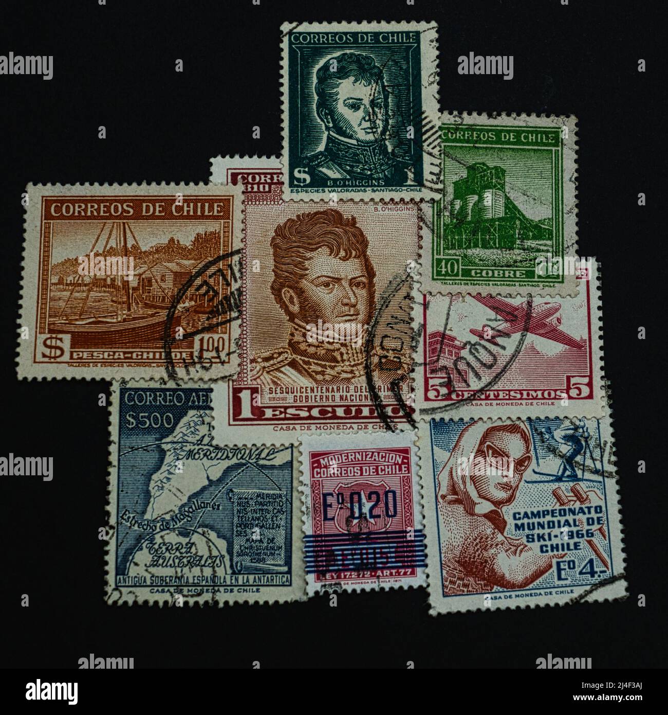 Colon Chile or country of Chile postage stamp lot Stock Photo - Alamy