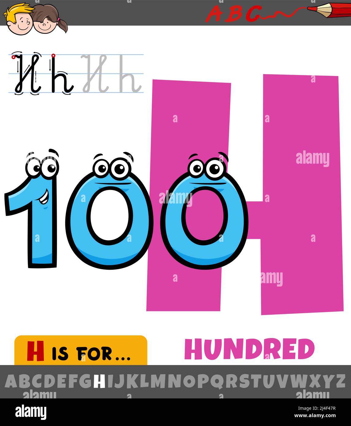 Educational cartoon illustration of letter H from alphabet with hundred ...