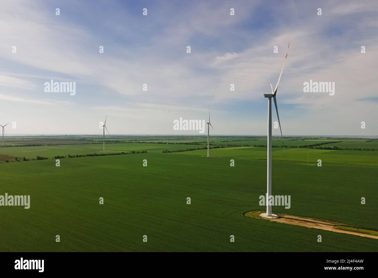 Electrical wind power mills, aerial view. Alternative energy source ...