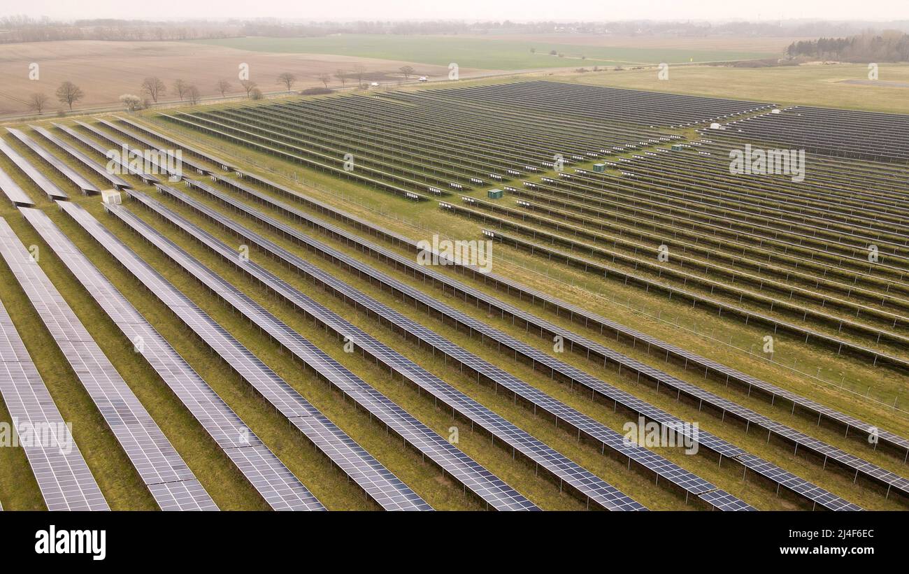Barth, Germany. 14th Apr, 2022. The solar park of the company BayWa AG ...