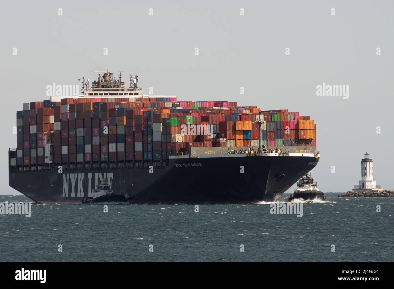 NYK Line container ship Oceanus shown entering the Port of Los Angeles ...