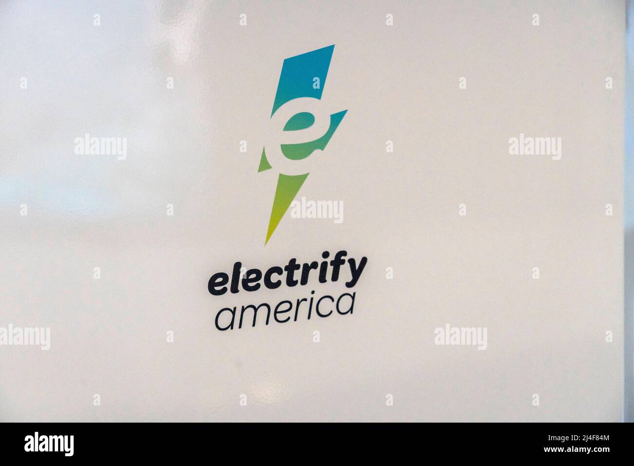 NEW YORK, NEW YORK - APRIL 13: The Electrify America logo seen at the ...