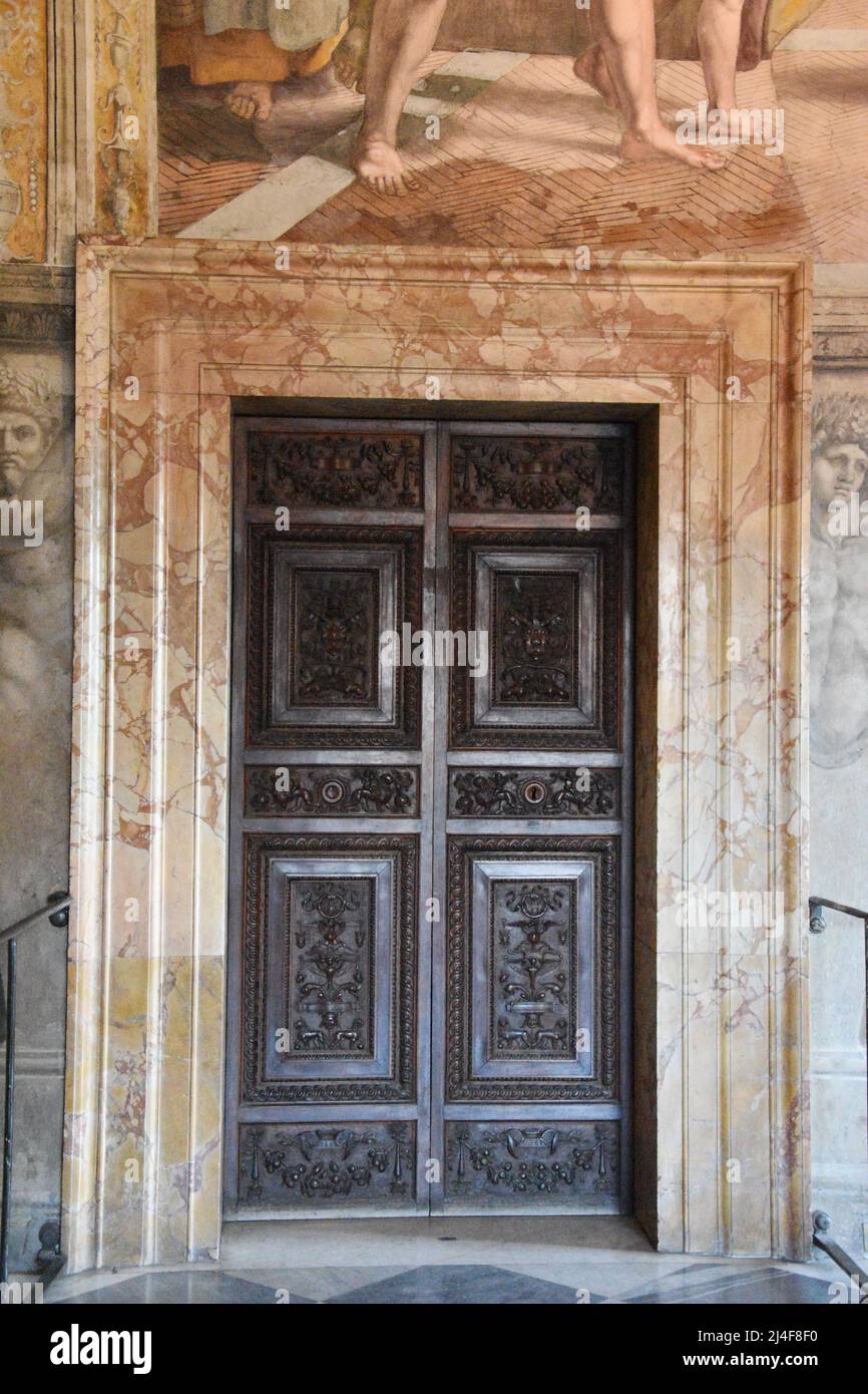 Ornate marble doorway in the Room of the Fire in the Borgo, The Stanze ...