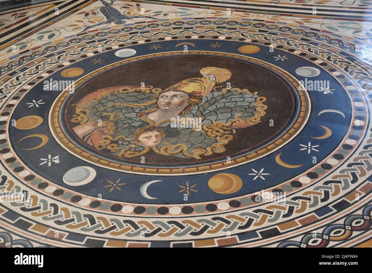 In the centre of the hall lies a mosaic with a bust of Athena, Greek ...