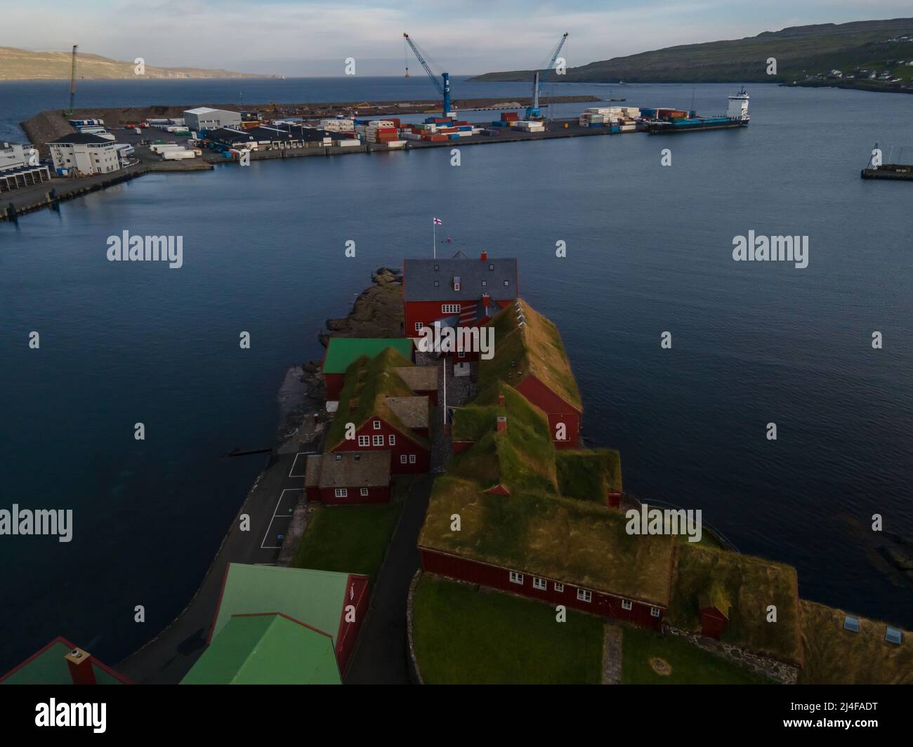 Beautiful aerial view of the City of Torshavn Capital of Faroe Islands ...