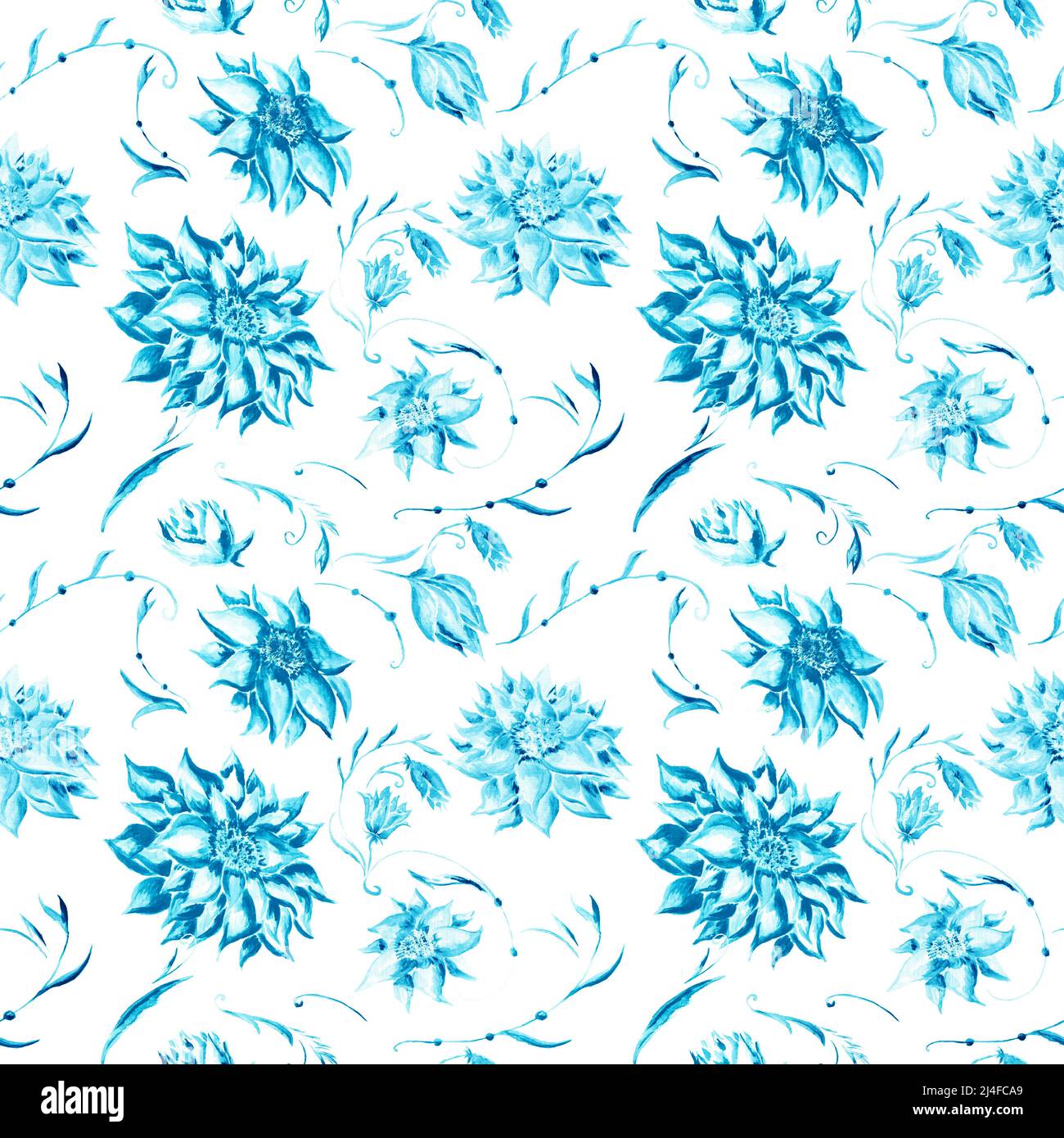 Turquoise Watercolor Floral Pattern Stock Photo - Alamy