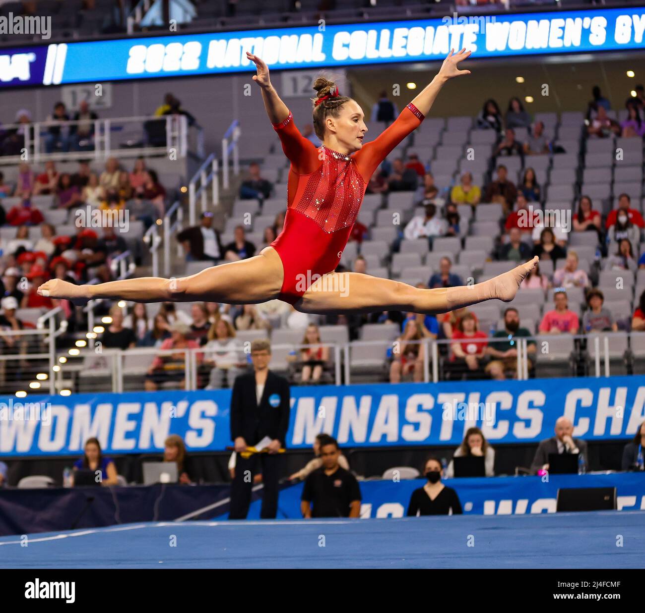 Fort Worth, TX, USA. 14th Apr, 2022. Arkansas' Kennedy Hambrick leaps ...