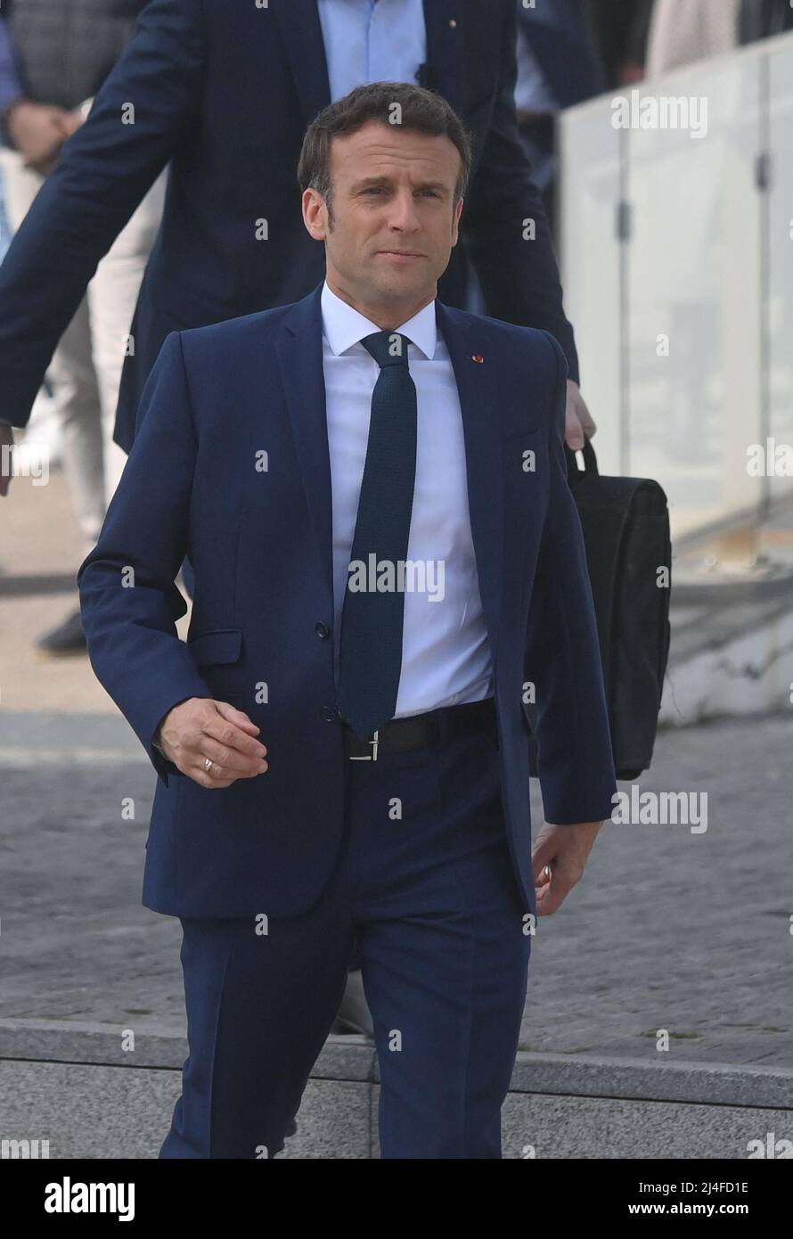 French President Emmanuel Macron leaves the Muma (André-Malraux Museum ...