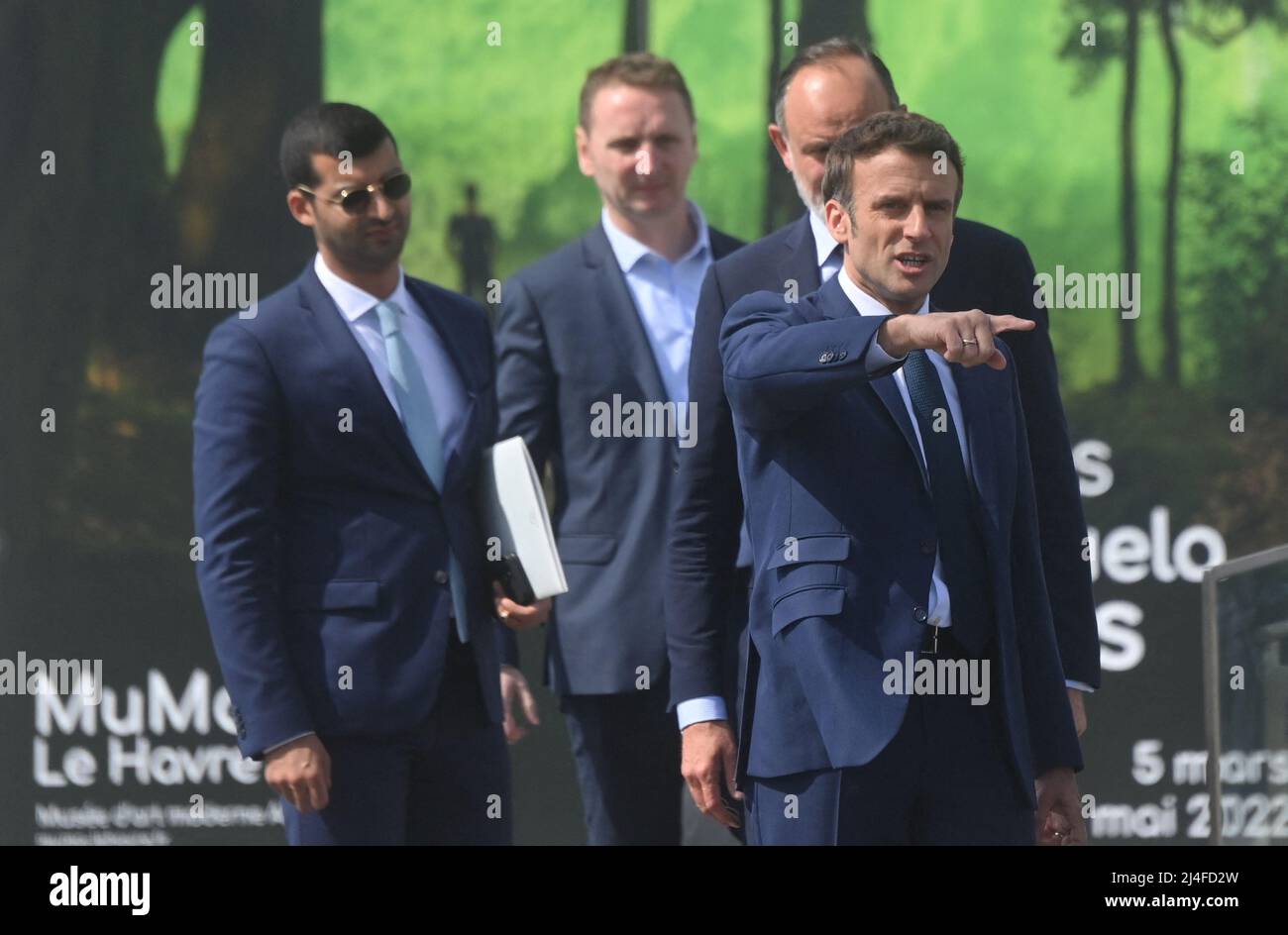 French President Emmanuel Macron, alongside Le Havre’s mayor and former ...