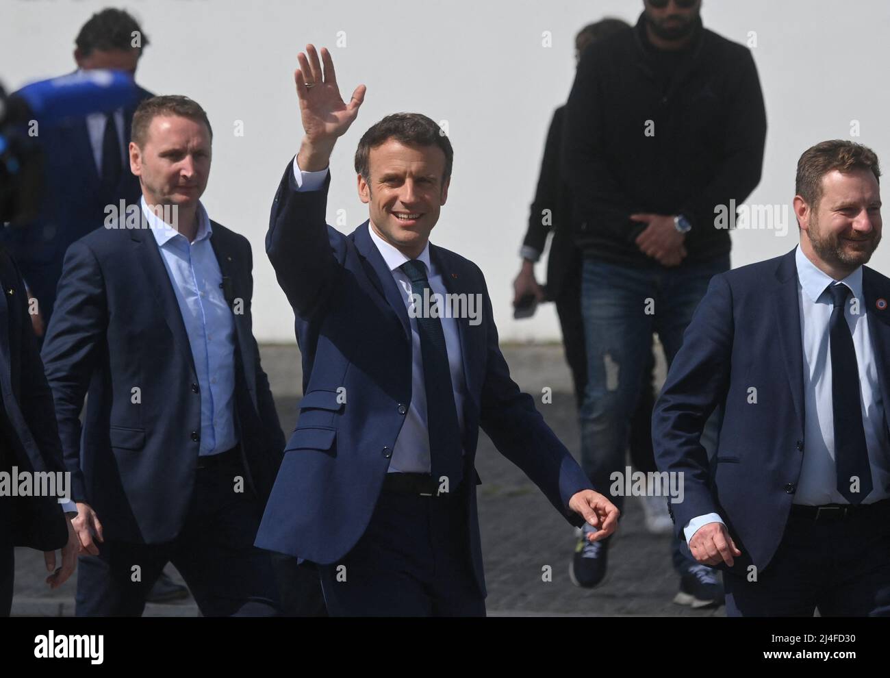 French President Emmanuel Macron leaves the Muma (André-Malraux Museum ...