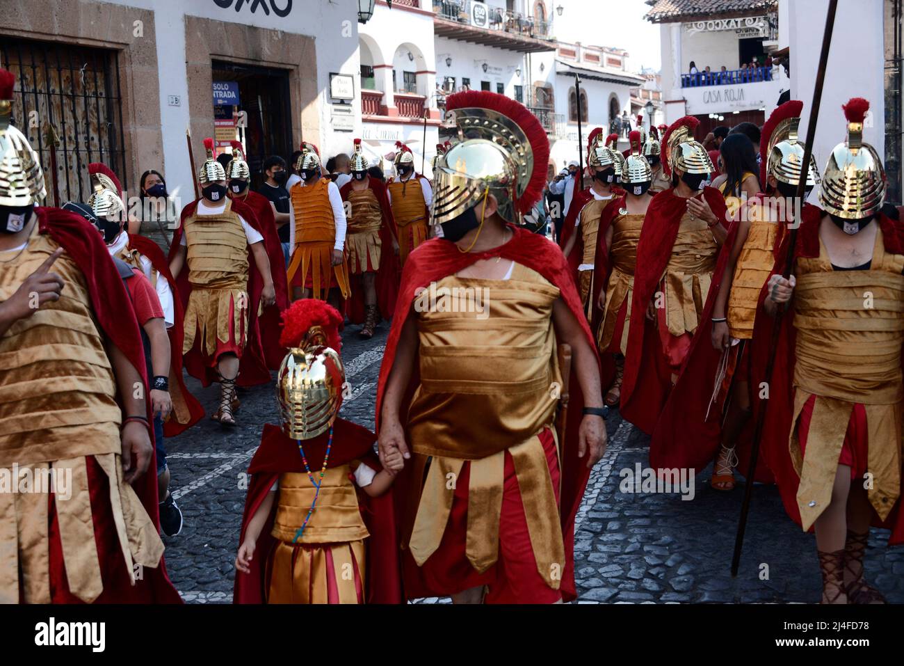 Non Exclusive: TAXCO, MEXICO - APR 14, 2022: Roman soldiers take part ...