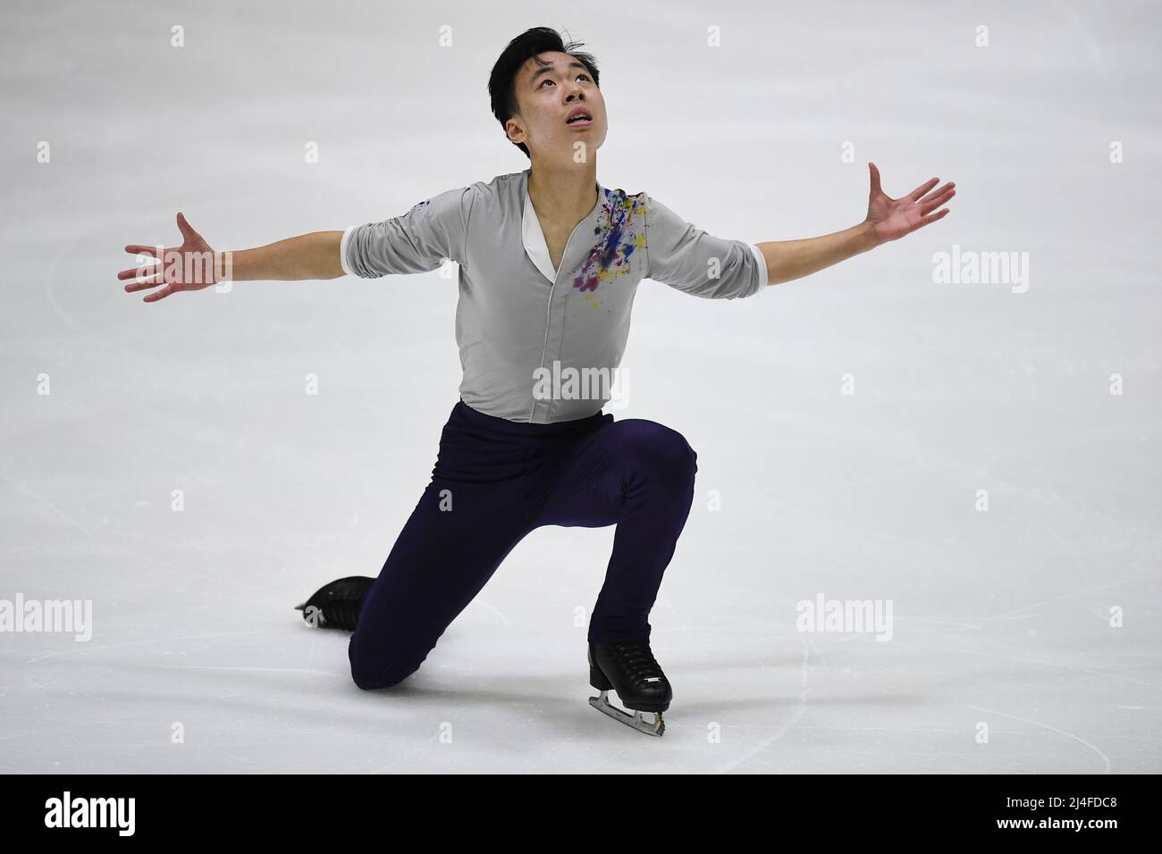 Tallinn, Estonia. 14th Apr, 2022. Wesley Chiu of Canada performs during ...