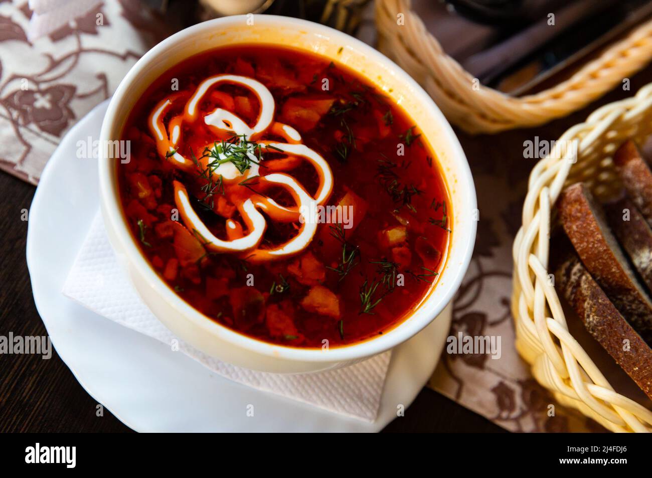 Russian cuisine - solyanka soup with various ingredients Stock Photo ...