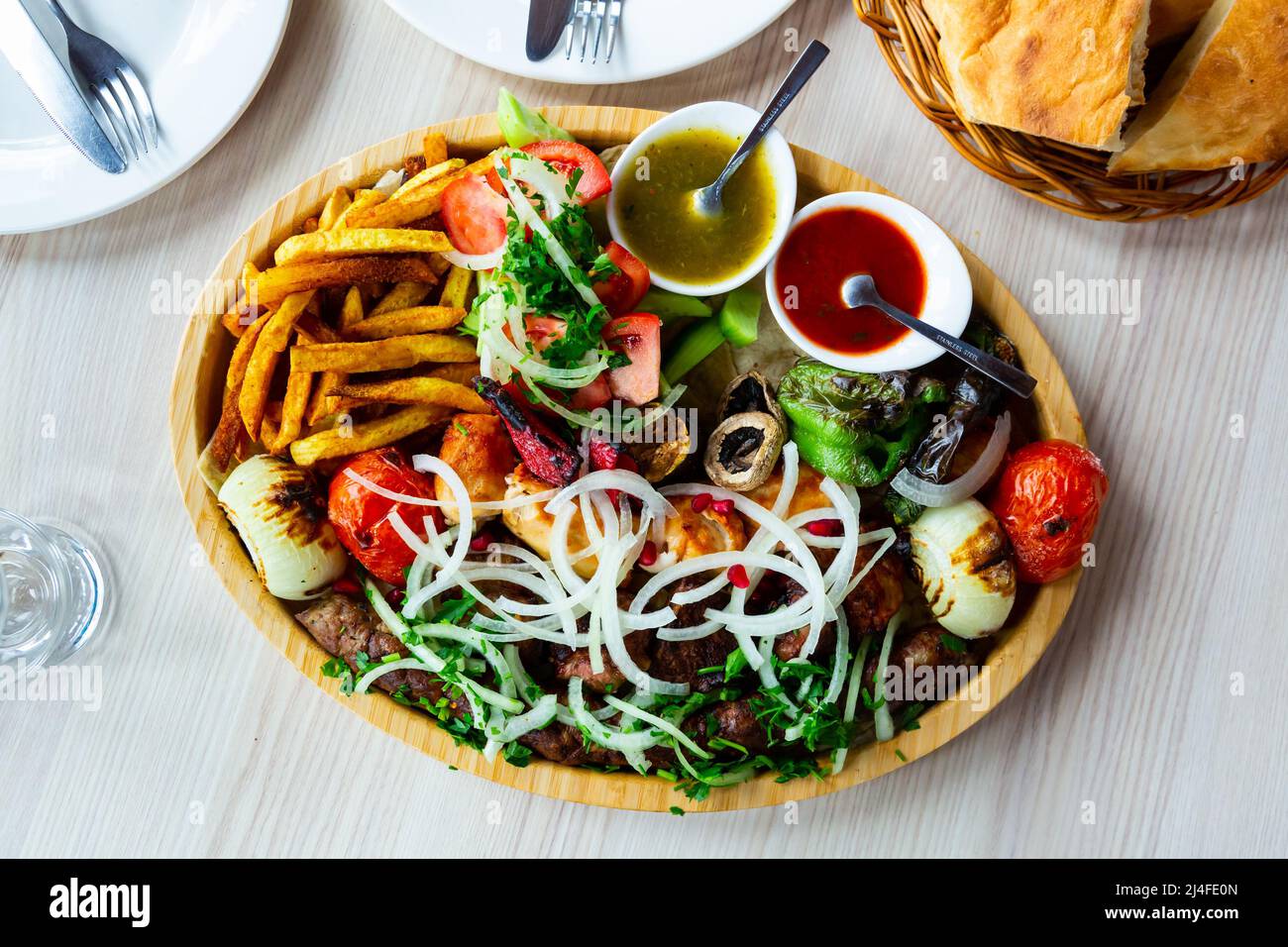 Kebab, barbecue, vegetables, tkemali, sauce, tomatoes, peppers Stock ...