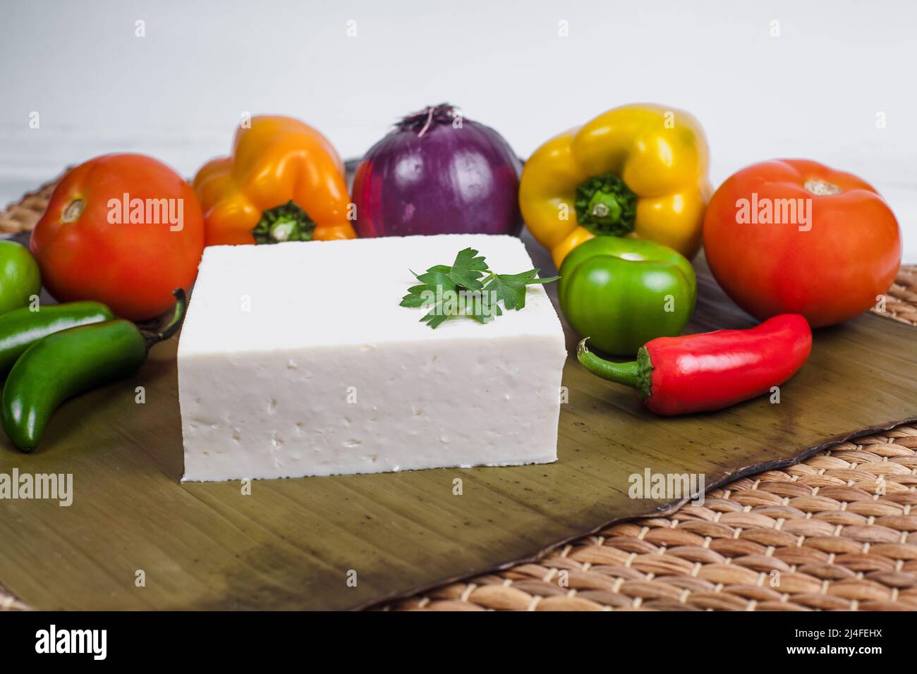 Mexican white panela cheese with fresh ingredients in Mexico Latin ...