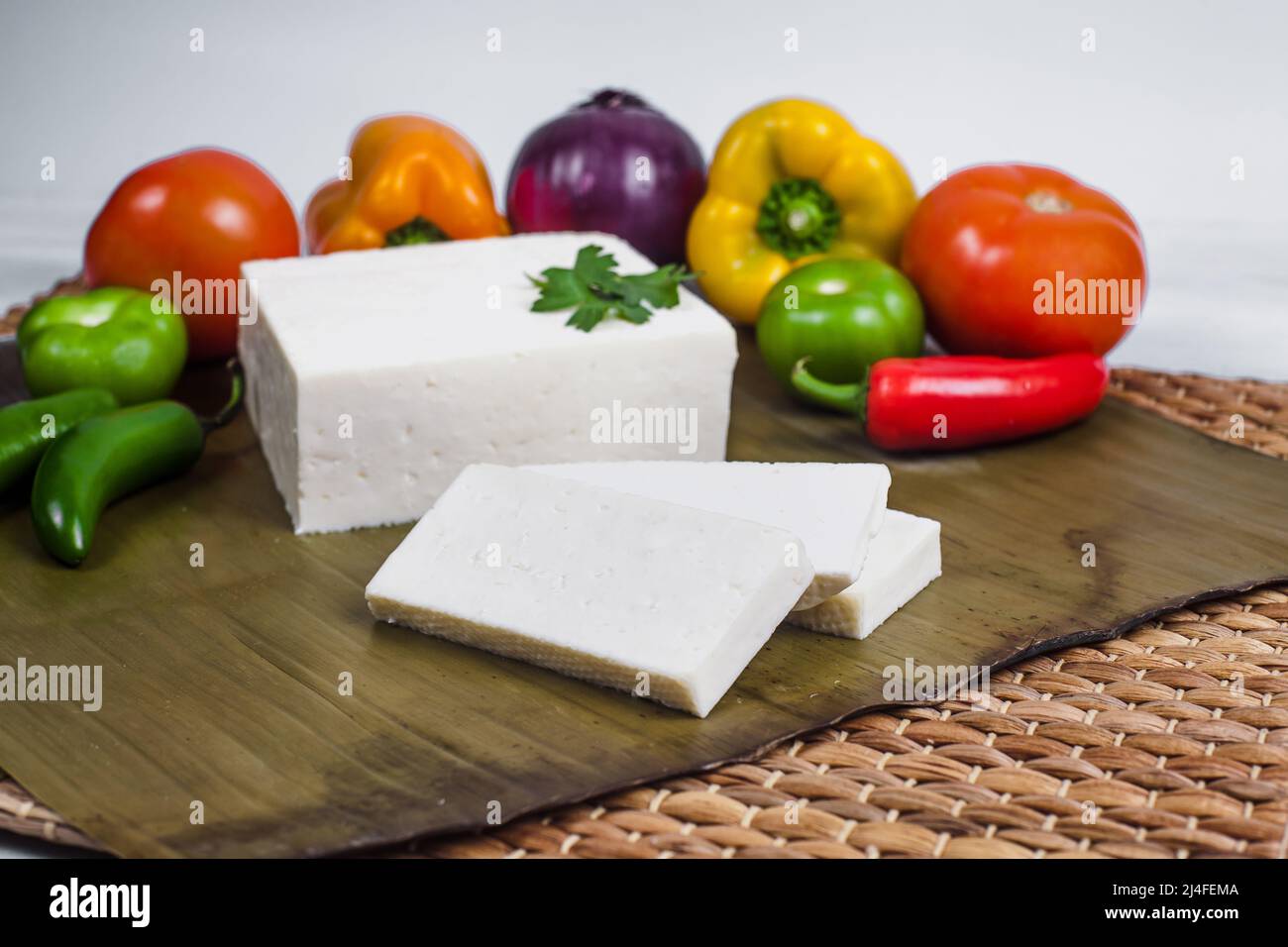 Mexican white panela cheese with fresh ingredients in Mexico Latin ...