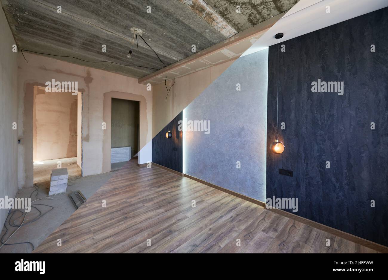 Renovation of bedroom before and after refurbishment or restoration in ...