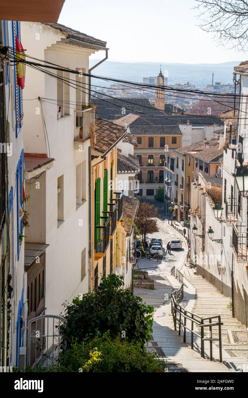 Street scene with stairs in Granada, Spain Stock Photo - Alamy