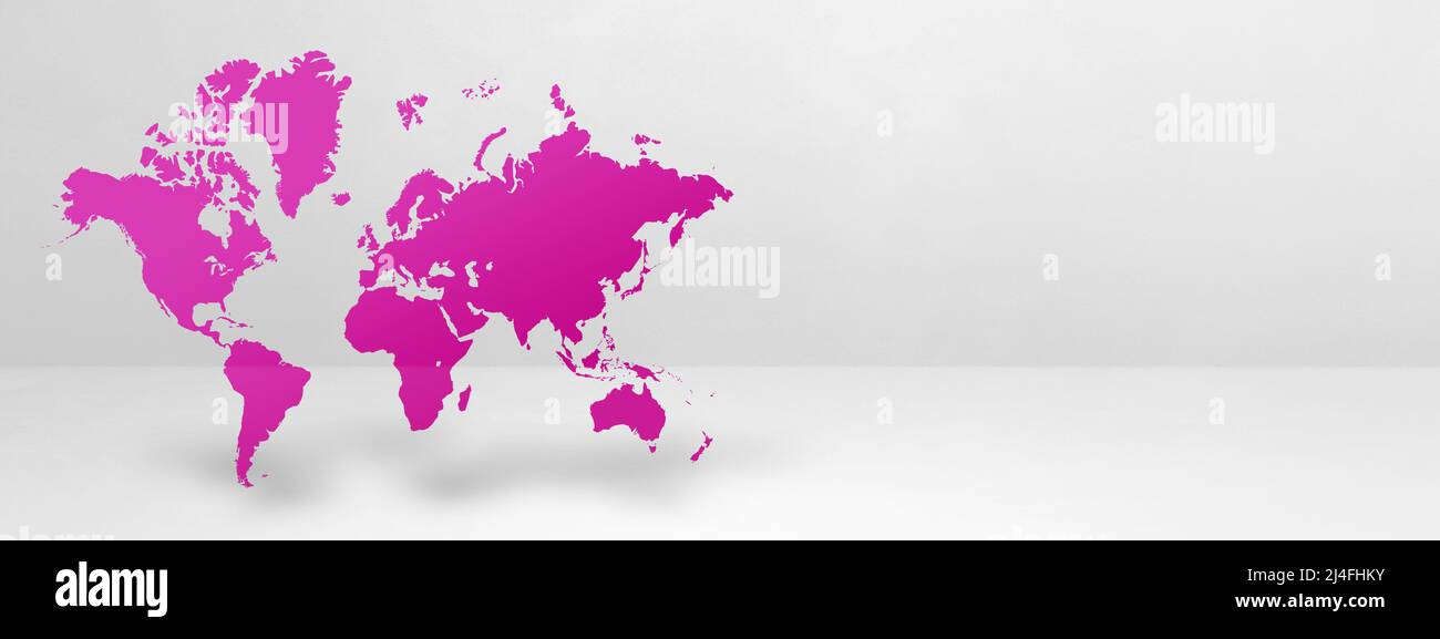 Purple world map isolated on white wall background. 3D illustration ...