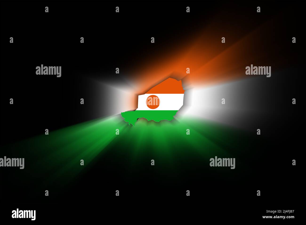 Map of Niger, on black background, map with flag Stock Photo - Alamy