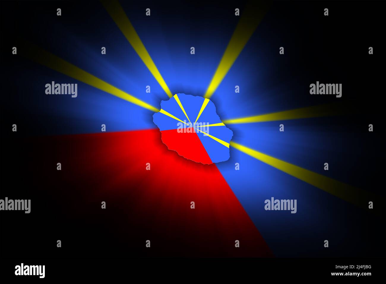 Map of Reunion, on black background, map with flag Stock Photo - Alamy